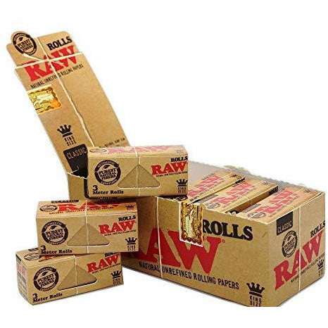 Raw Rolls Classic Rolling Paper King Size 55mm 3 Meter (9') Full Box o ...